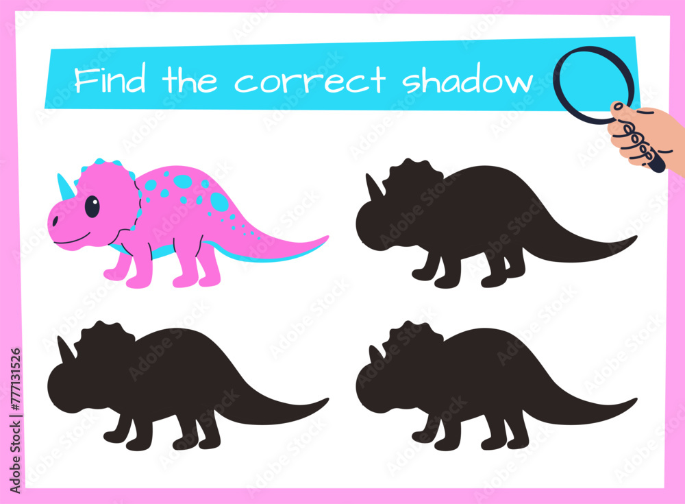 Dino worksheet. Finding correct animal shadow. Dinosaur searching ...