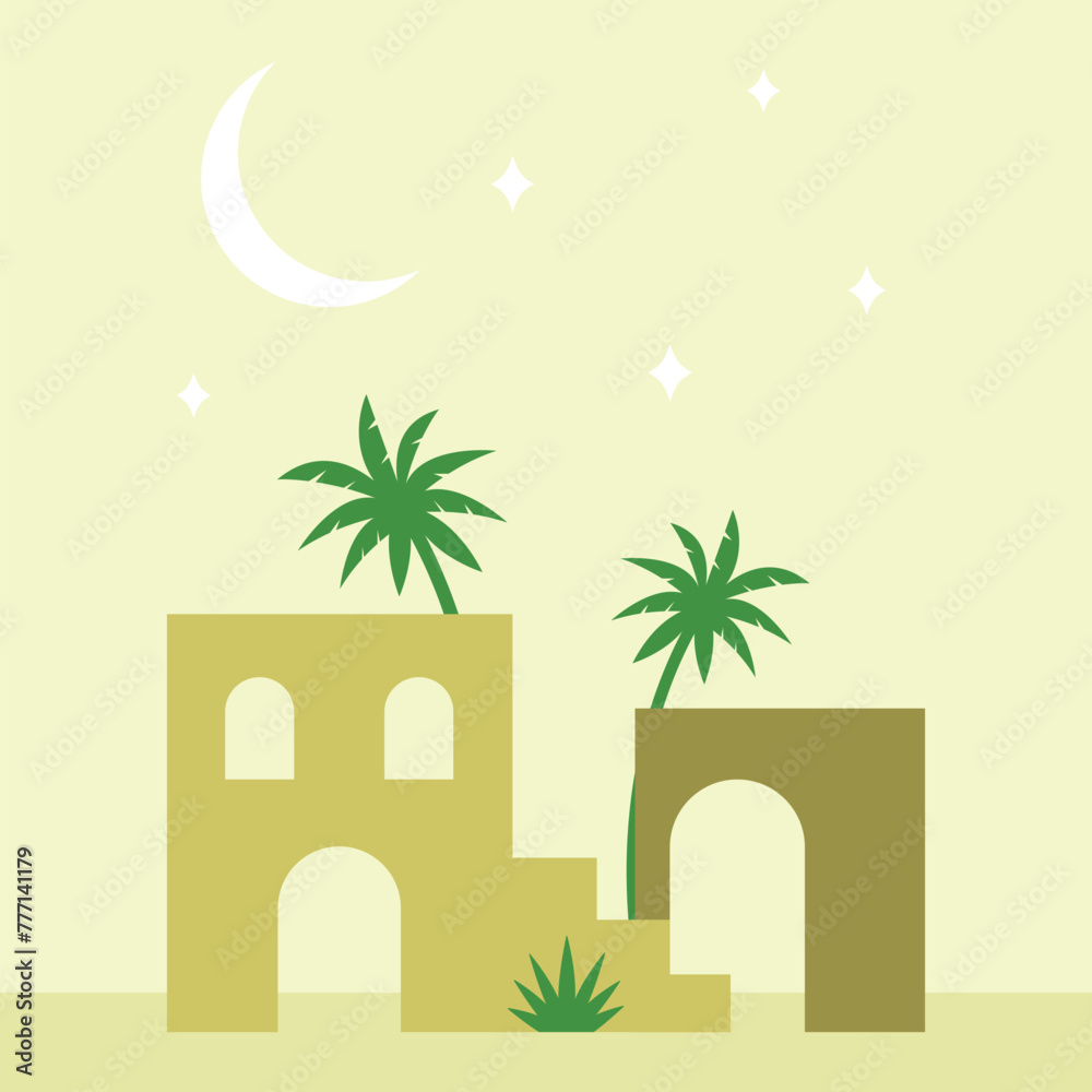 Islamic and Arabic minimalist style landscape. Moroccan architecture ...