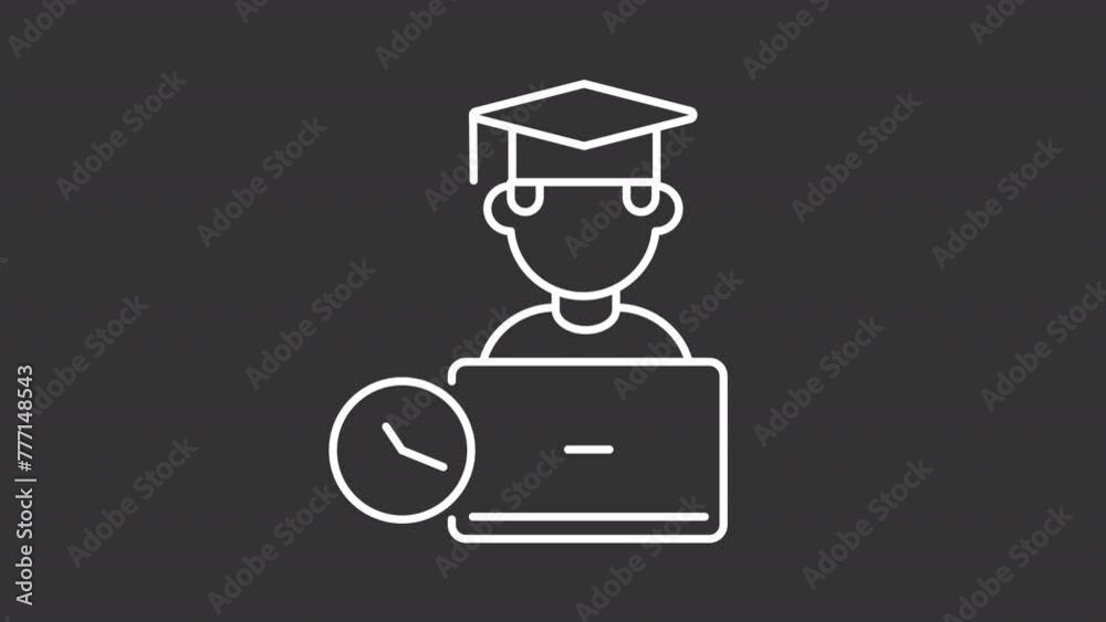 Internship white line animation. Student work animated icon. Hat ...
