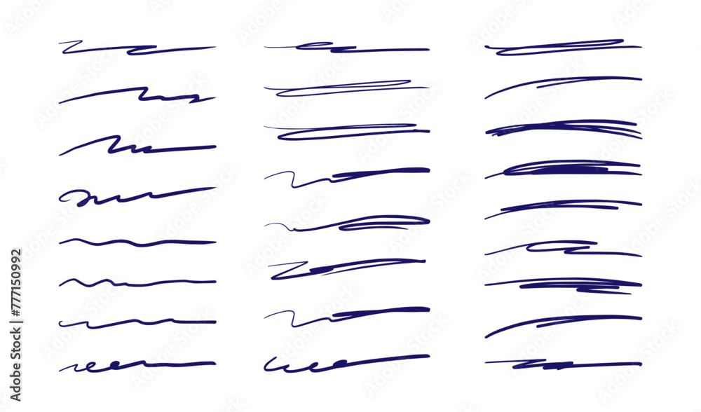 Hand drawn underline strokes. Sketch brush scribbles, ink marker ...