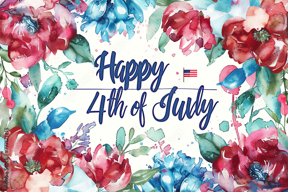 An elegant greeting card featuring "Happy 4th of July" written in ...