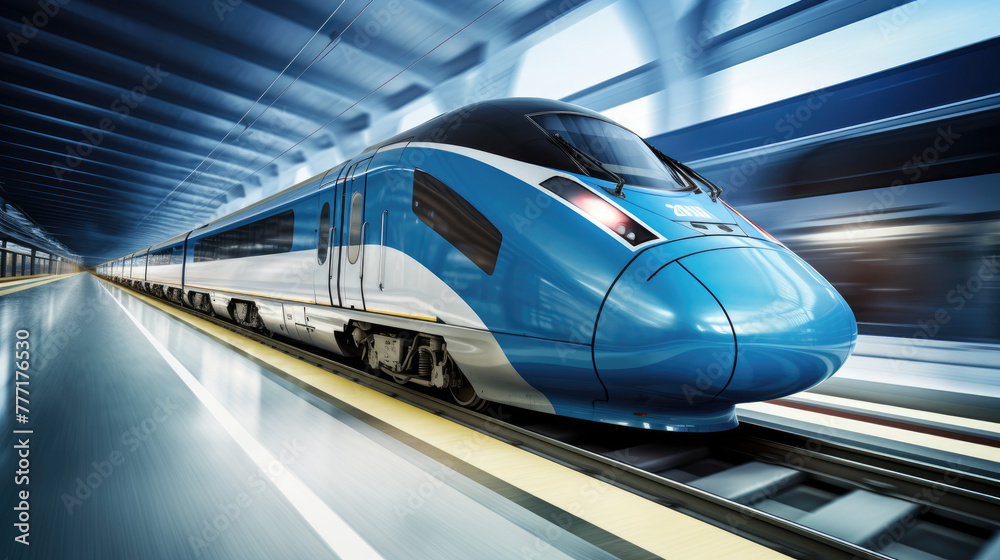 Shinkansen, Train station with motion blur effect, light trails, blue ...
