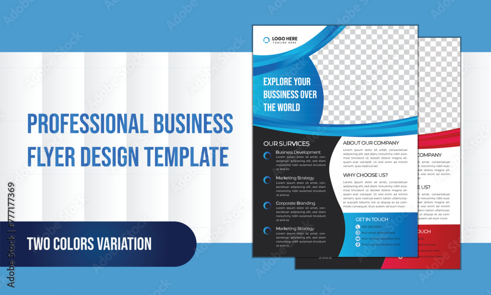 Corporate modern business flyer template design set with blue, red ...