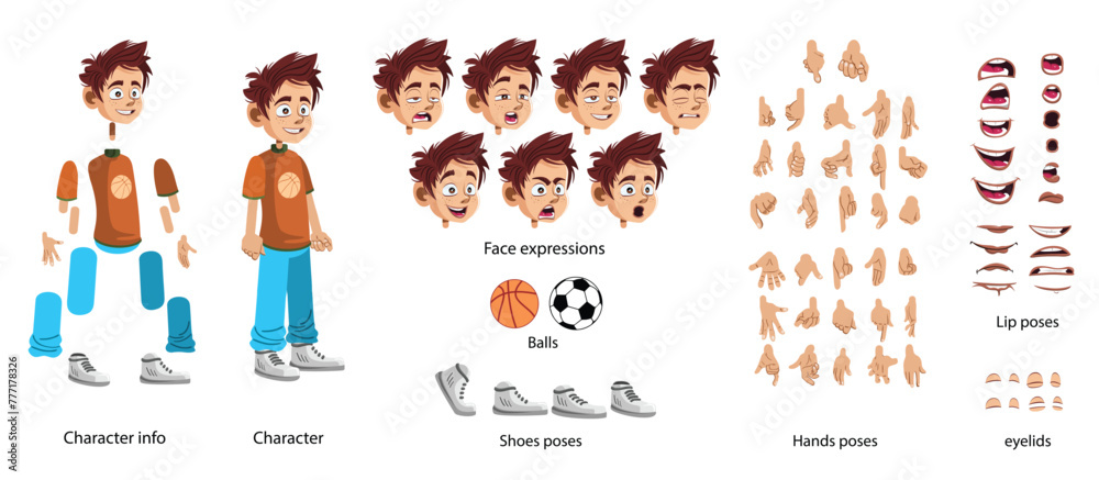 Character creation set with various views, face emotions, lip sync ...