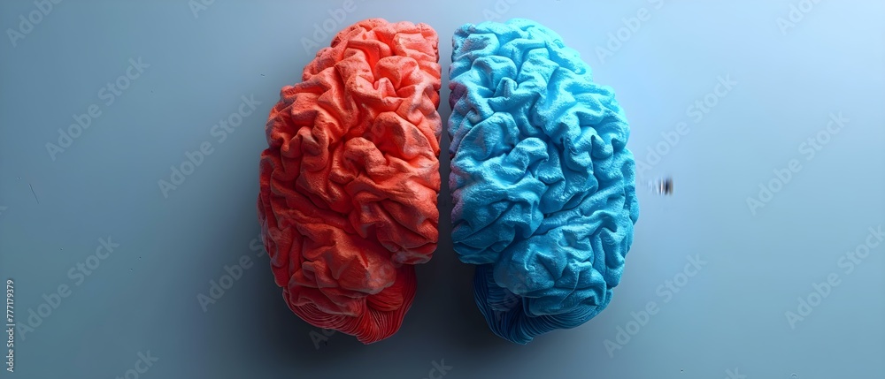 Colorful human brain anatomy sketch and scan showing left and right ...