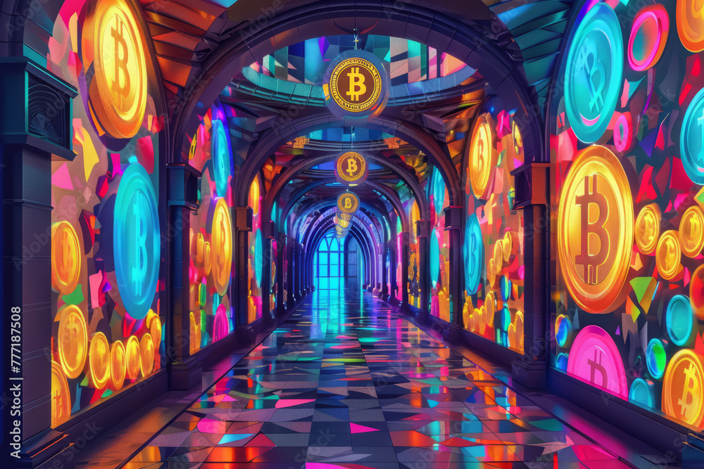 A surreal fantasy scene where cryptocurrencies clash with traditional ...