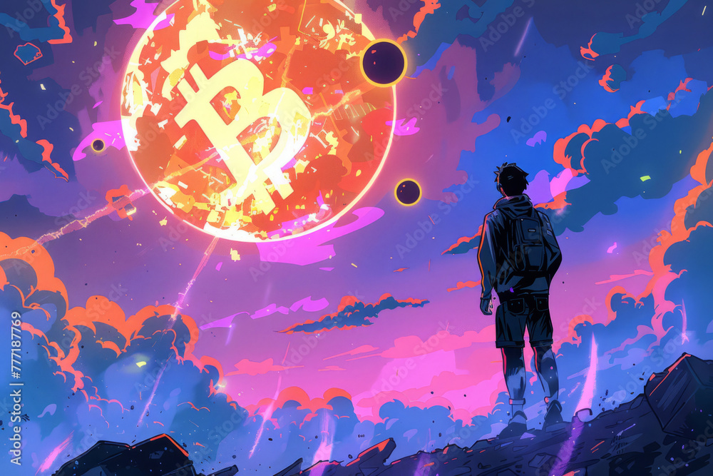 A surreal portraying the theme of bitcoin halving, integrating elements ...