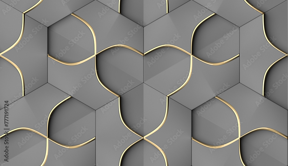 Geometric 3D Wallpaper Design with Gold Accents Stock Illustration ...