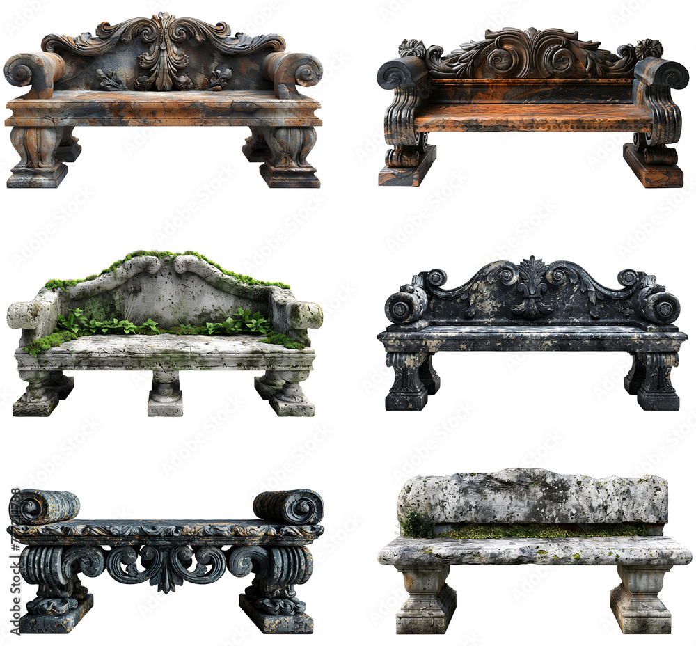 Old abstract bench set png. Old stone bench PNG. Ancient Greek or ...