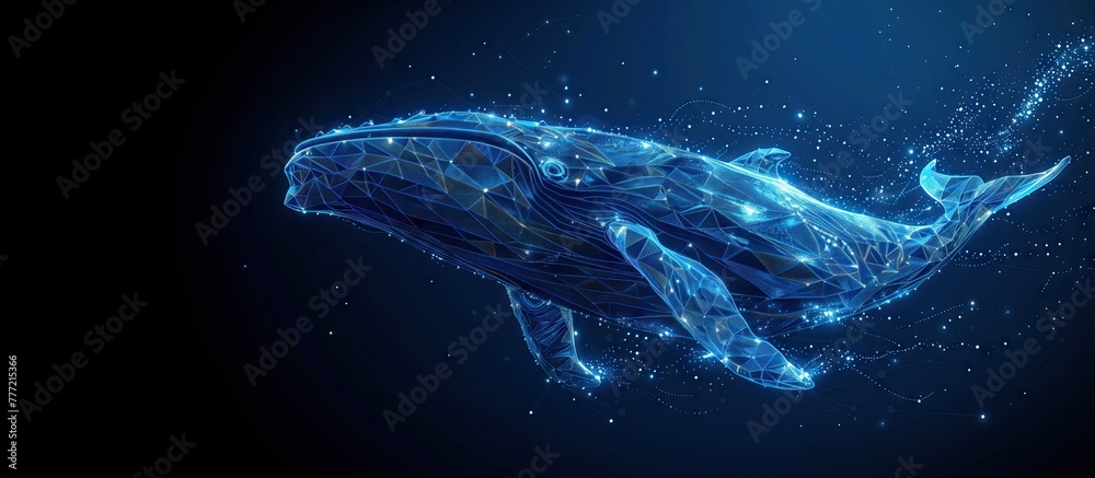 Abstract picture. Whale swimming in the deep sea. Digital whale ...