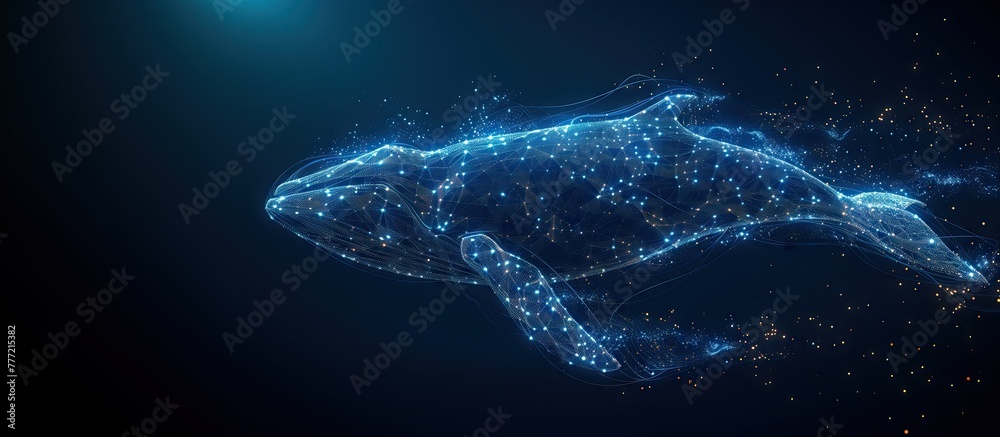 Abstract picture. Whale swimming in the deep sea. Digital whale ...