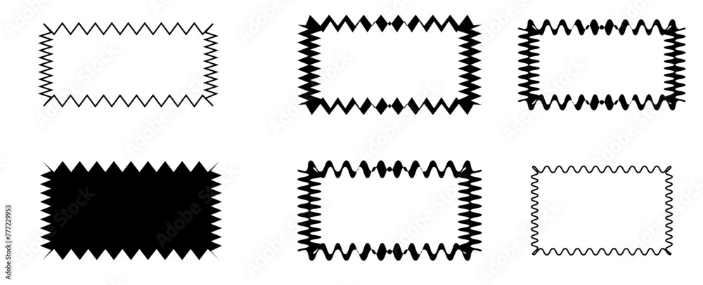Set of rectangle frames with wiggly edges. Rectangular shapes with ...