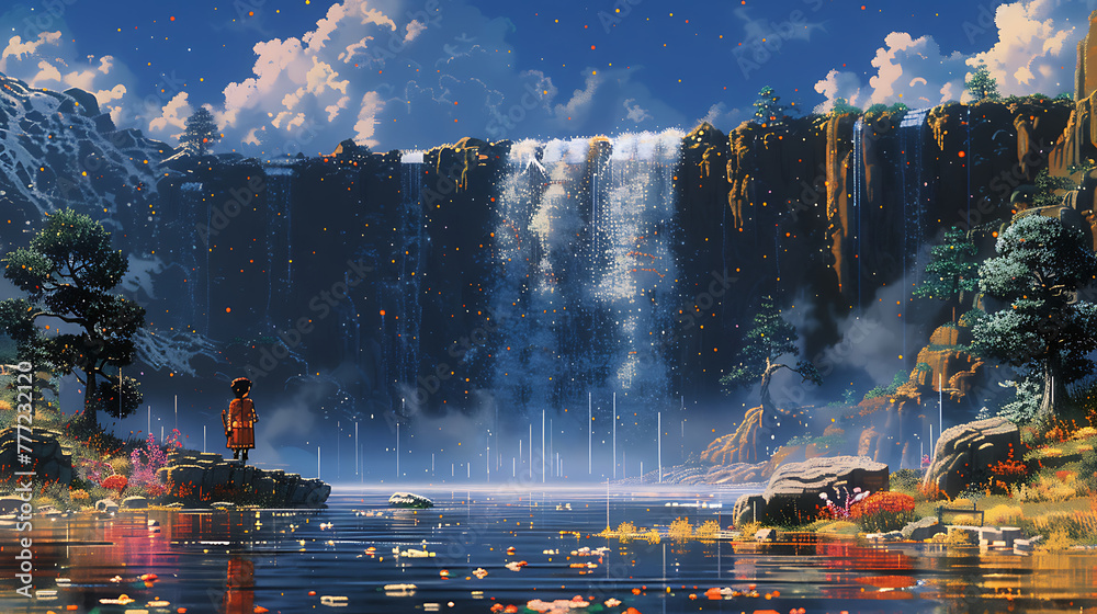 screencap from snes video game waterfall win screen. Generative Ai ...