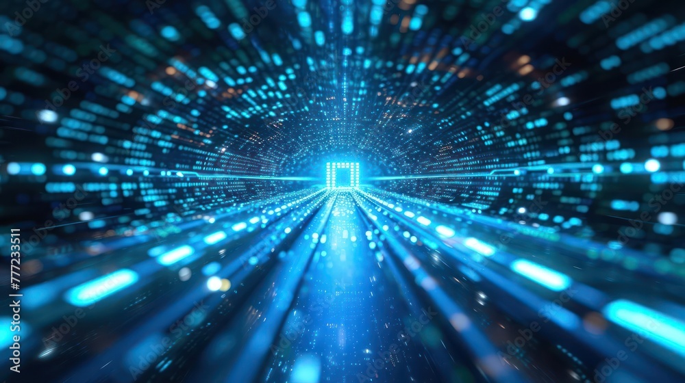 cybersecurity scene with futuristic code streams converging into a ...