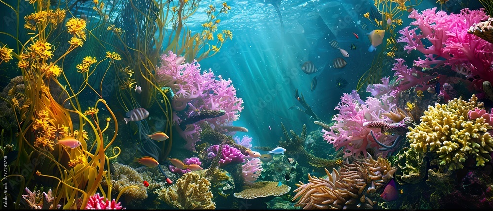 Undersea garden of vibrant seaweed and coral flowers, a hidden gem of ...