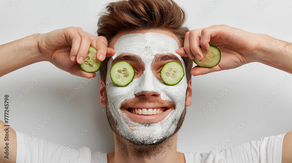face care, facials concept. Happy smiling Middle aged man with beard ...