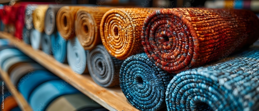 Assortment of Rolled Carpets on Display in a Home Decor Store. Concept ...