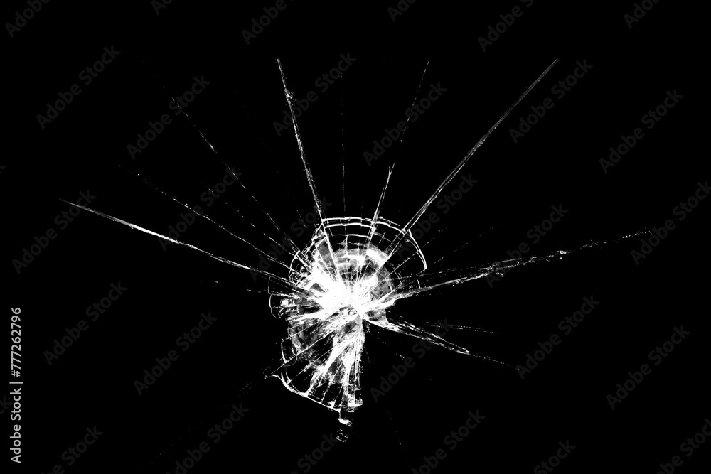 Broken glass. Cracked window texture realistic destruction hole in ...