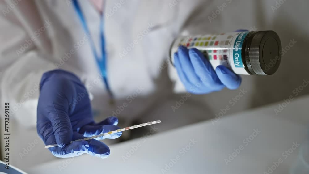 Healthcare professional analyzing a urine sample test in a laboratory ...