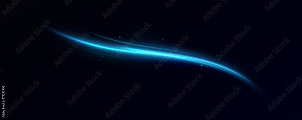 Neon lines of blue speed. Dynamic traces of light movement. Light wave ...