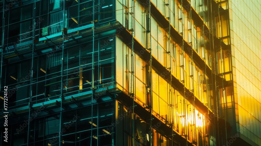 Urban Construction A city building under construction illuminated by ...