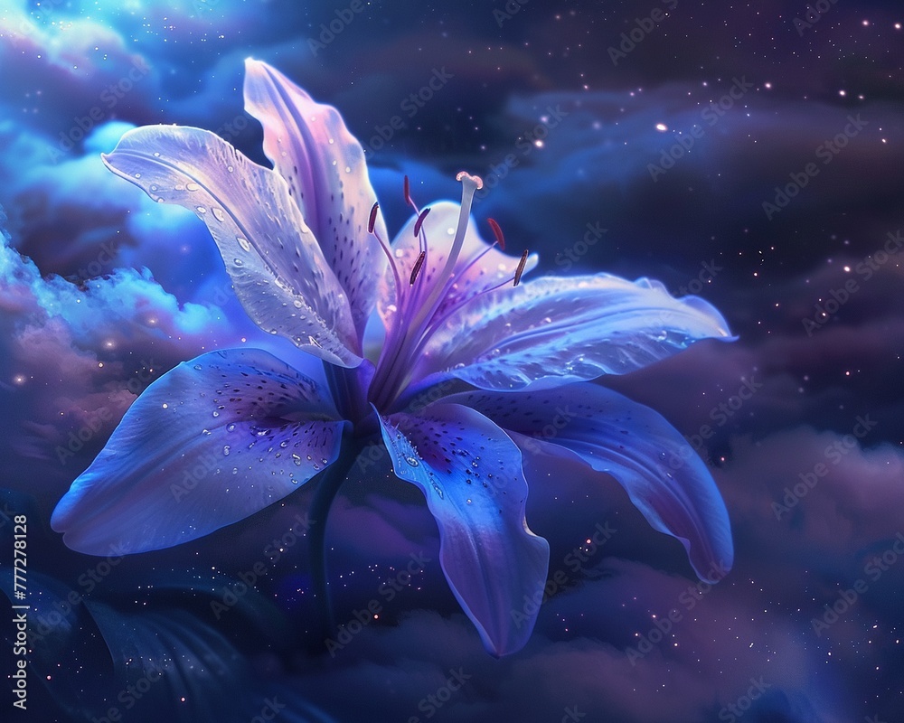 Space traveler, lily presentation, infinite void, closeup, moonlit ...
