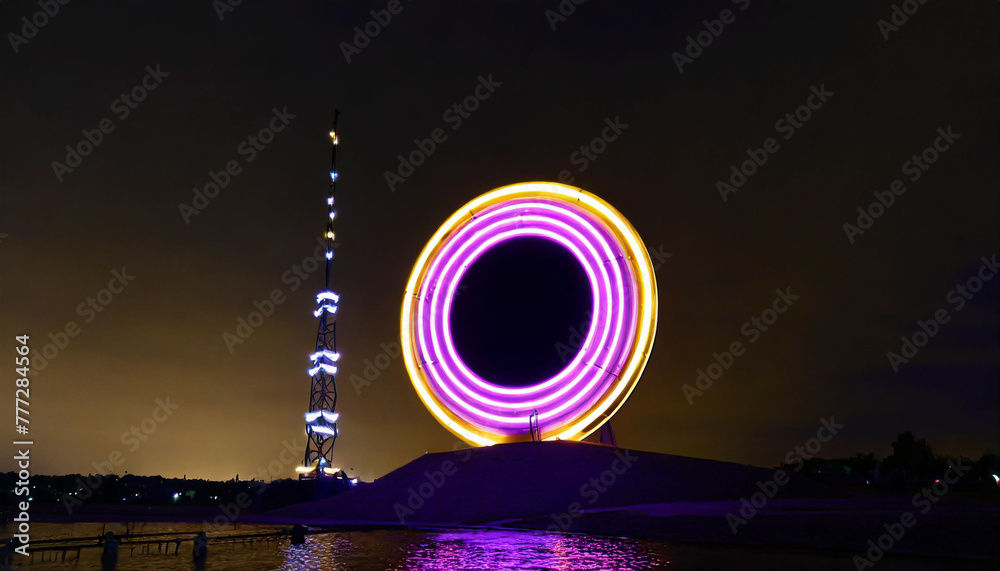 Realistic purple neon rectangle frame with glow effect isolated on dark ...