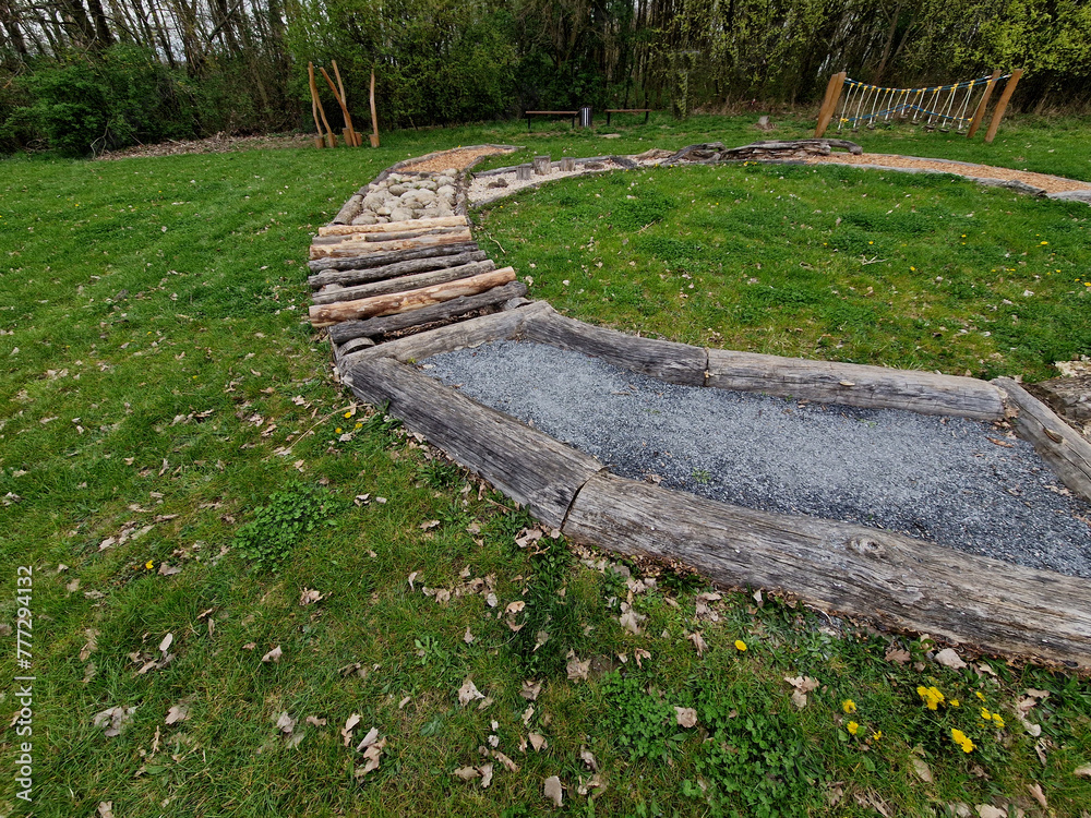 Tactile path for bare feet awakens the senses and uneven endings on the ...