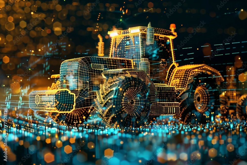 digital yellow smart tractor, artificial intelligence in modern ...