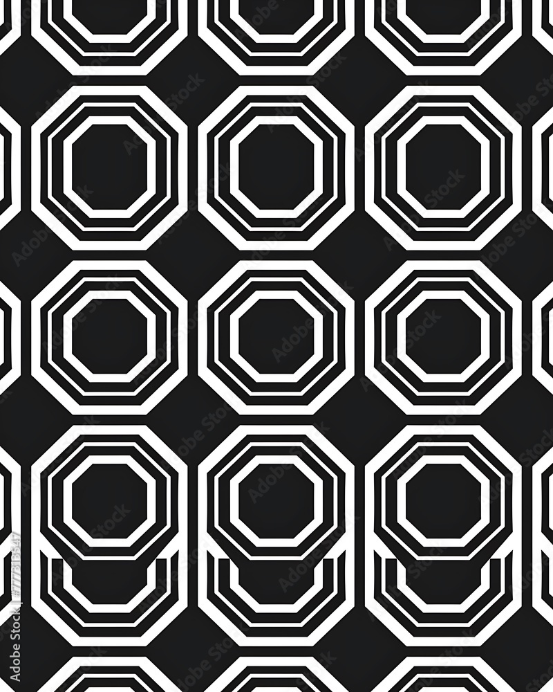 A seamless pattern with black and white interlocking hexagons, their ...