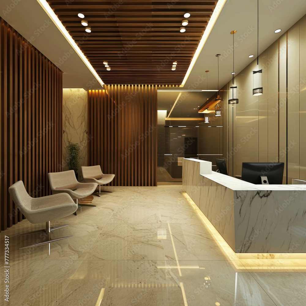 Explore the sleek and contemporary interior of this reception area ...