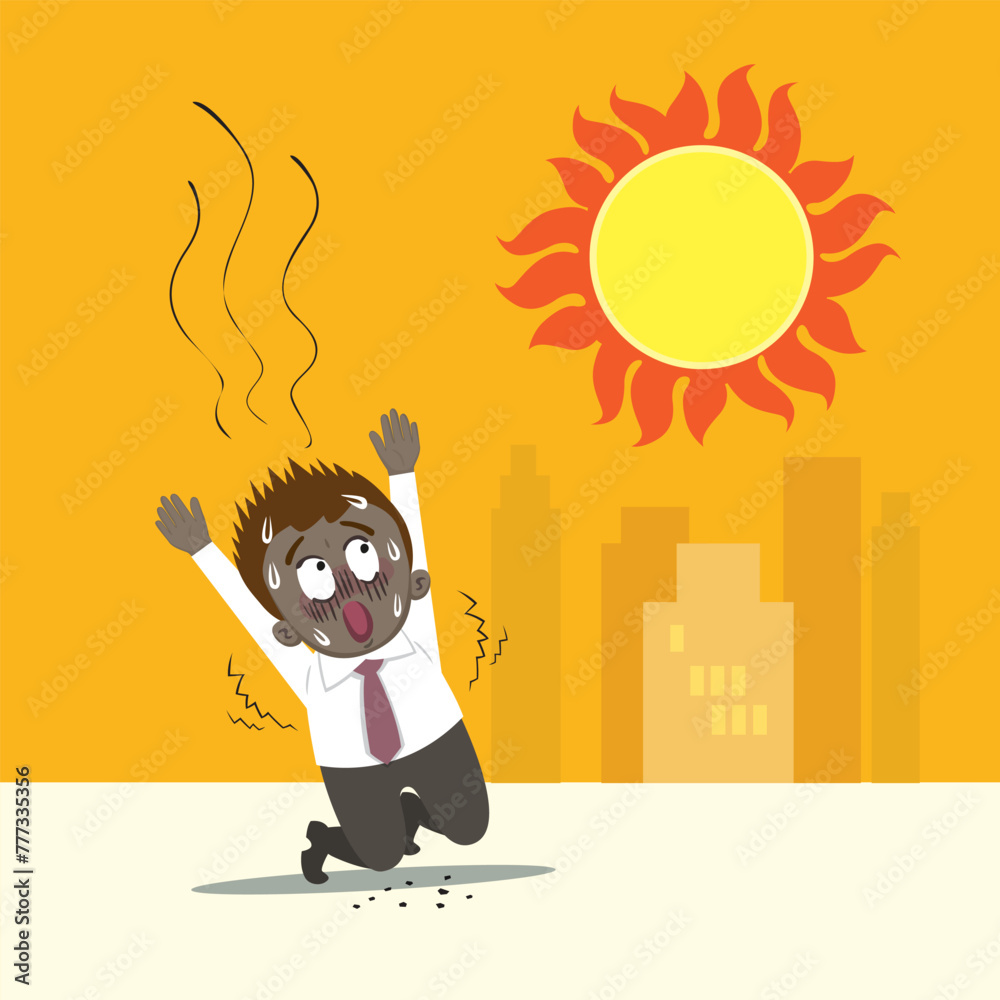 Hand drawn man in extreme heat weather on a hot day. Angry sun Stock ...