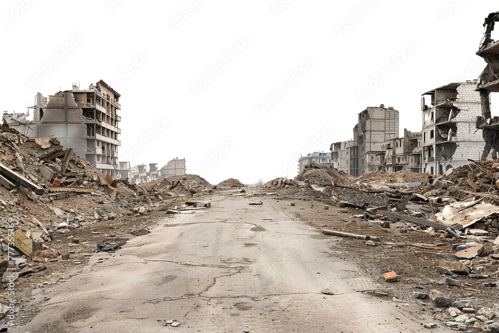 War-Torn Cityscape with Devastated Buildings cut out transparent ...