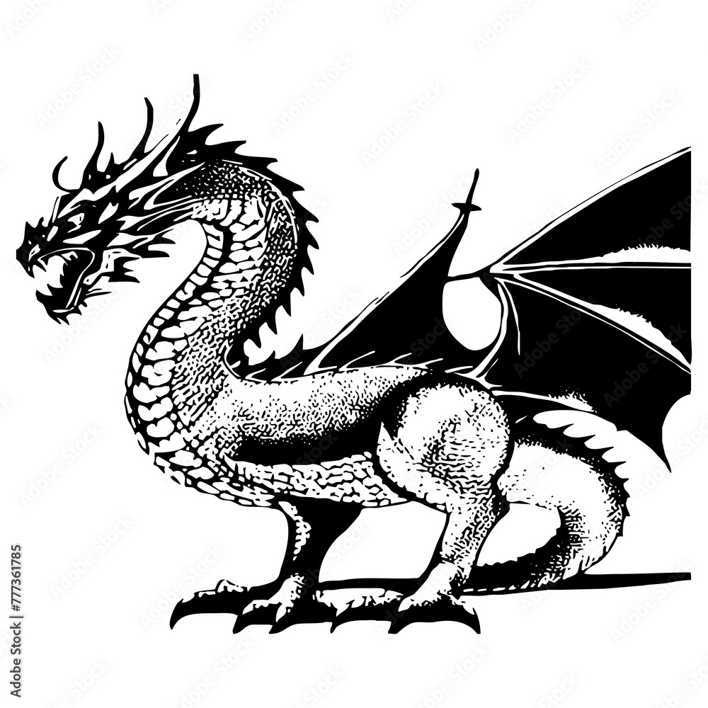 Dragon. Line art. Logo design for use in graphics. T-shirt print ...