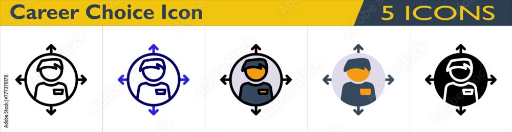 Career Choice icon with 5 styles (outline, color outline, color lineal ...
