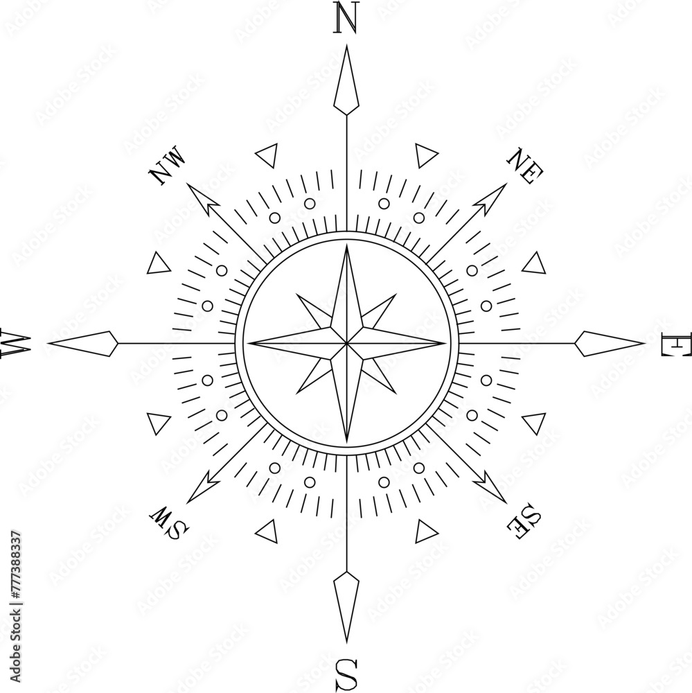 vector design sketch illustration, logo icon, compass symbol, cardinal ...