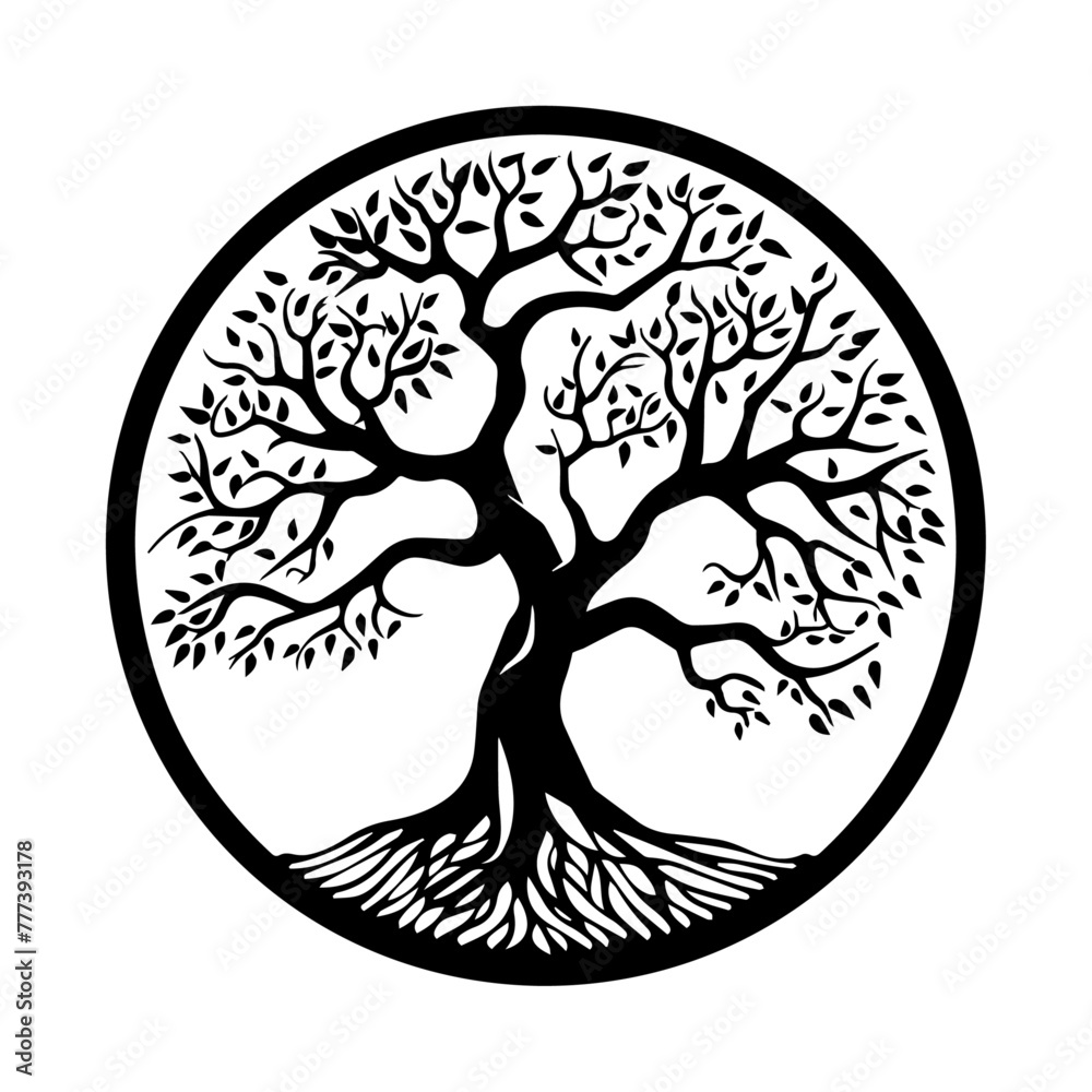 vector tree of life simple clip art, black on white background, high ...