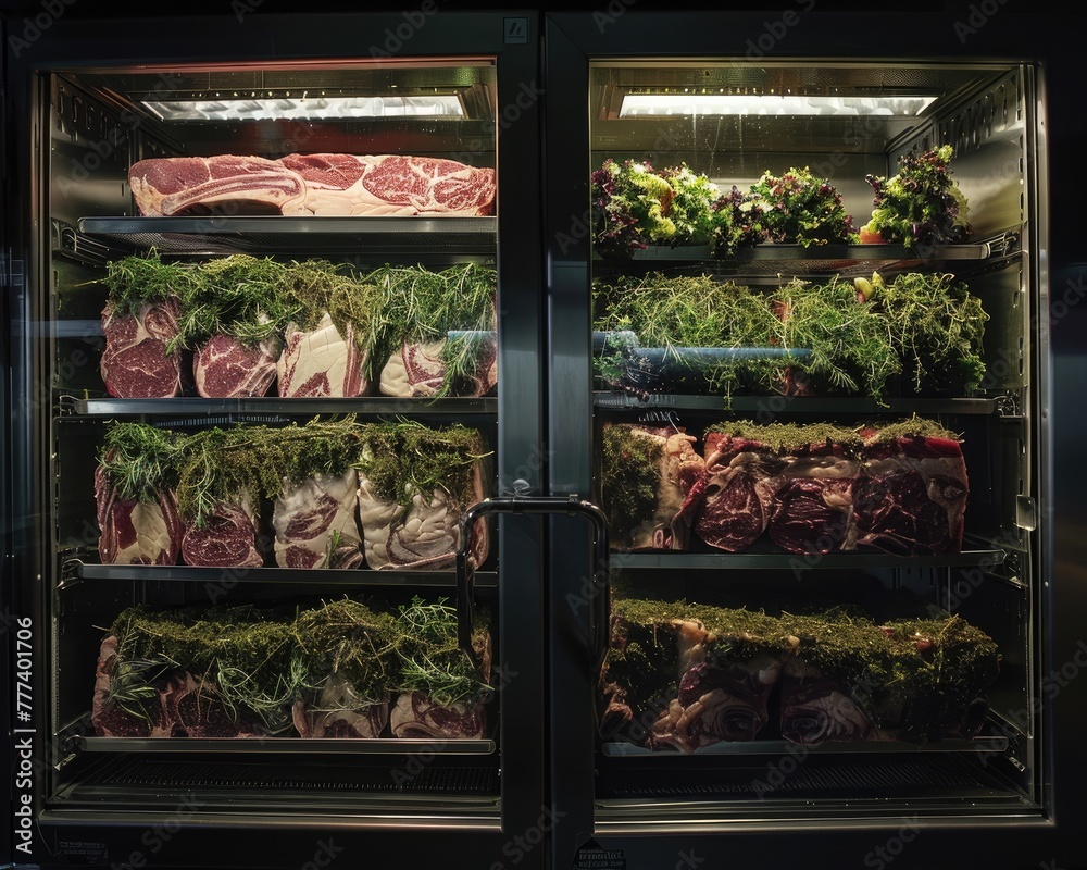 A detailed study of beef aging showcasing different stages of dry-aging ...