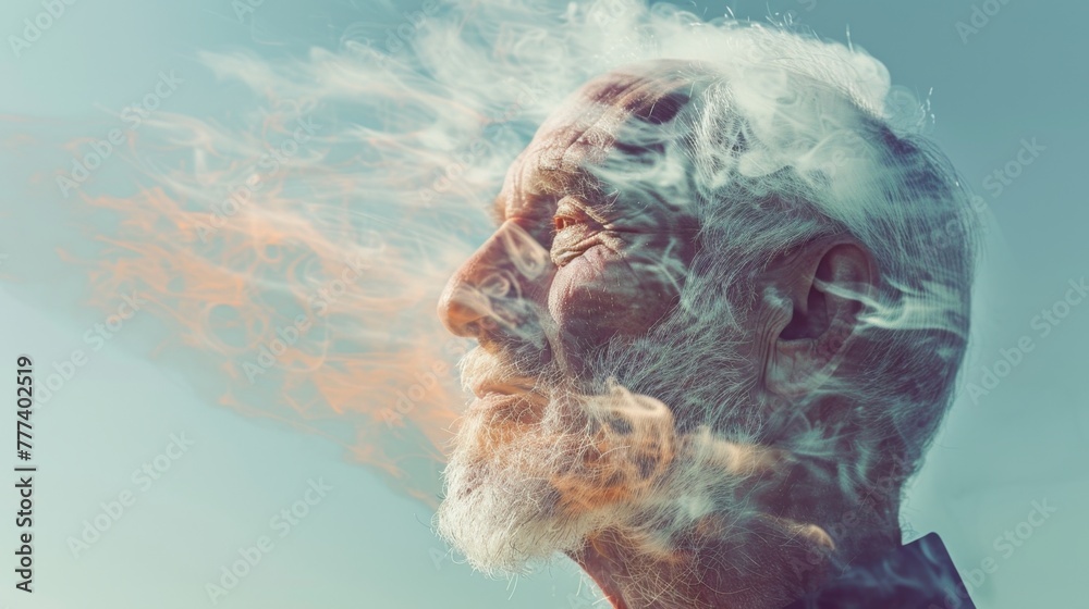 Elderly face fading away into mist and smoke progressive loss of memory ...