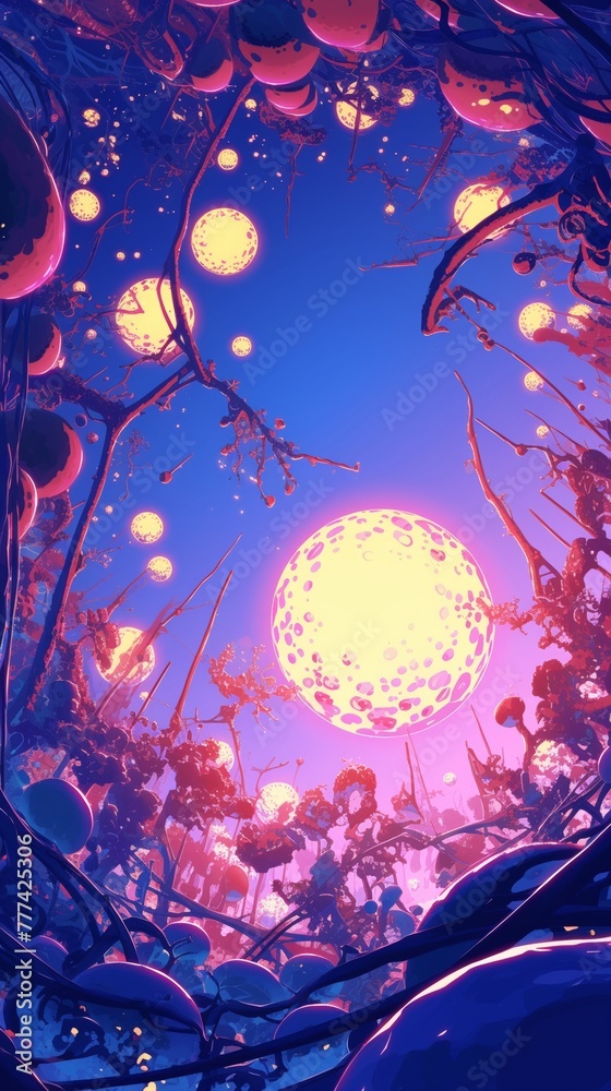 Prokaryotic cell with ATP molecules, cool palette, twilight, high ...