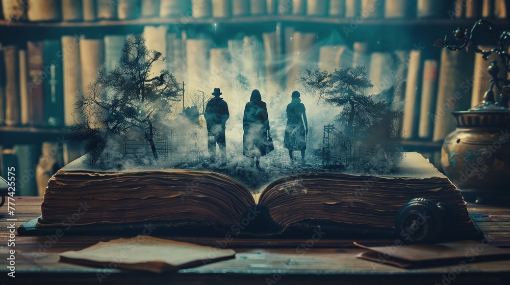 A literary mashup depicted as an open book, with characters from Stock ...