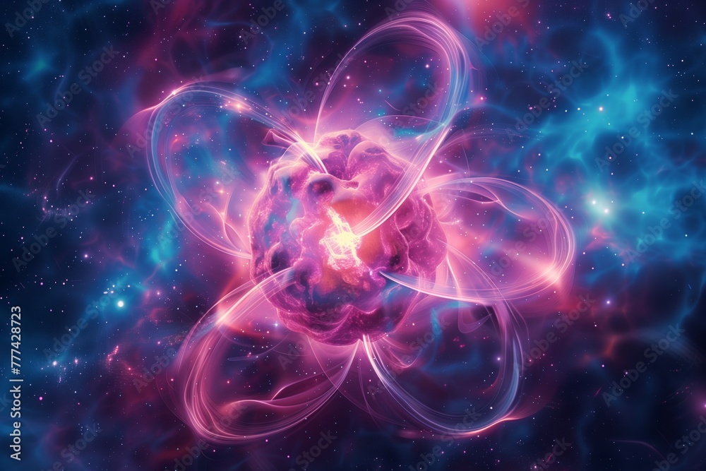 Collision of nuclei of elementary particles, image of nuclear reactions ...