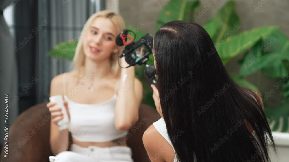 Two beautiful content creator making natural beauty and cosmetic ...