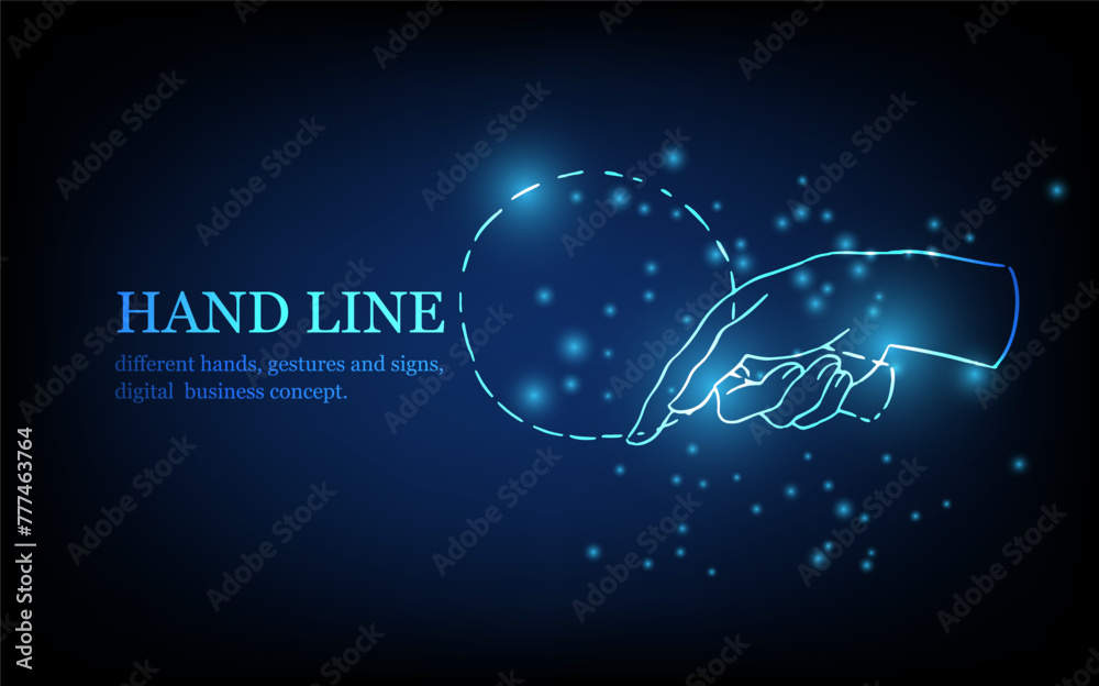 Human hand line, different hands, gestures and signs, digital business ...