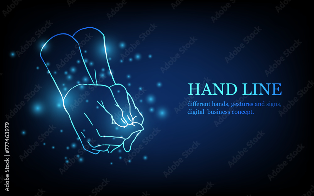 Human hand line, different hands, gestures and signs, digital business ...