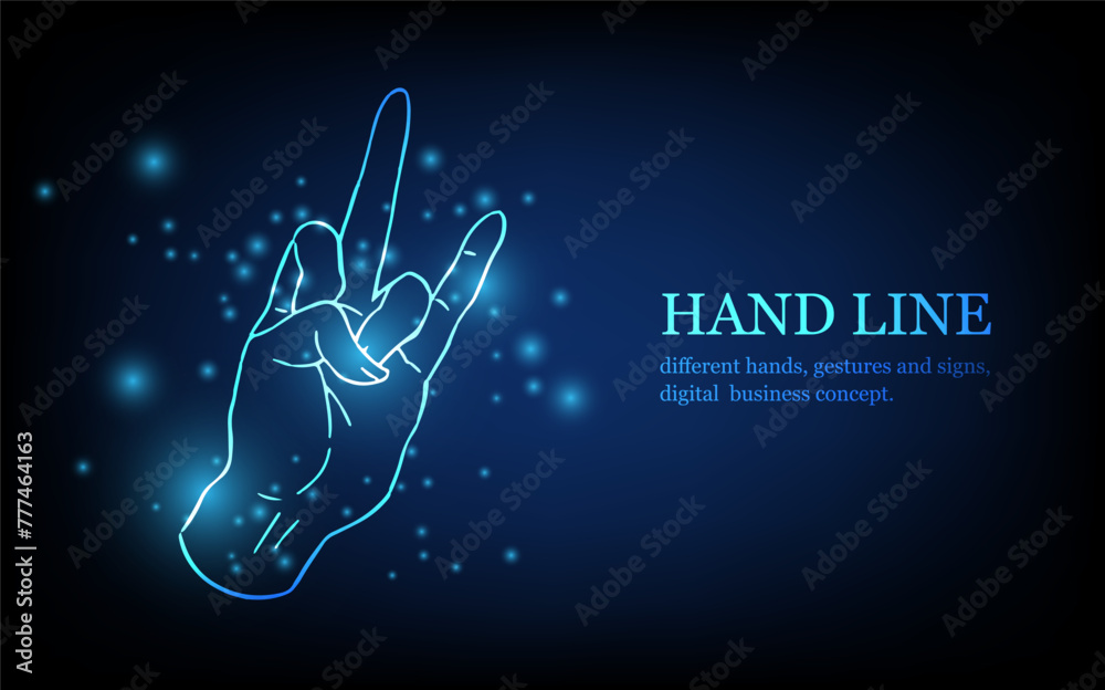 Human hand line, different hands, gestures and signs, digital business ...
