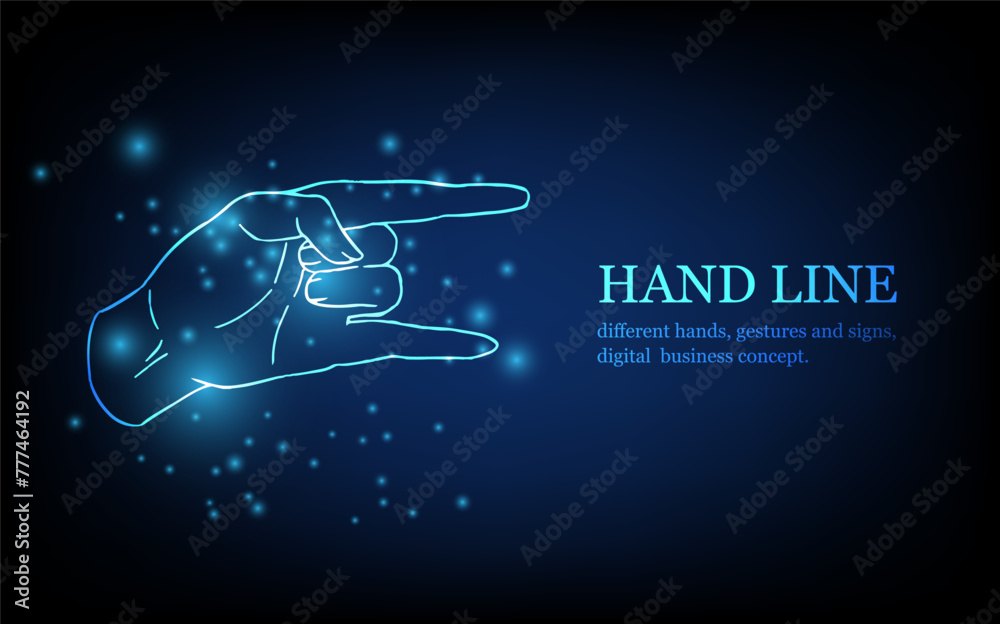 Human hand line, different hands, gestures and signs, digital business ...