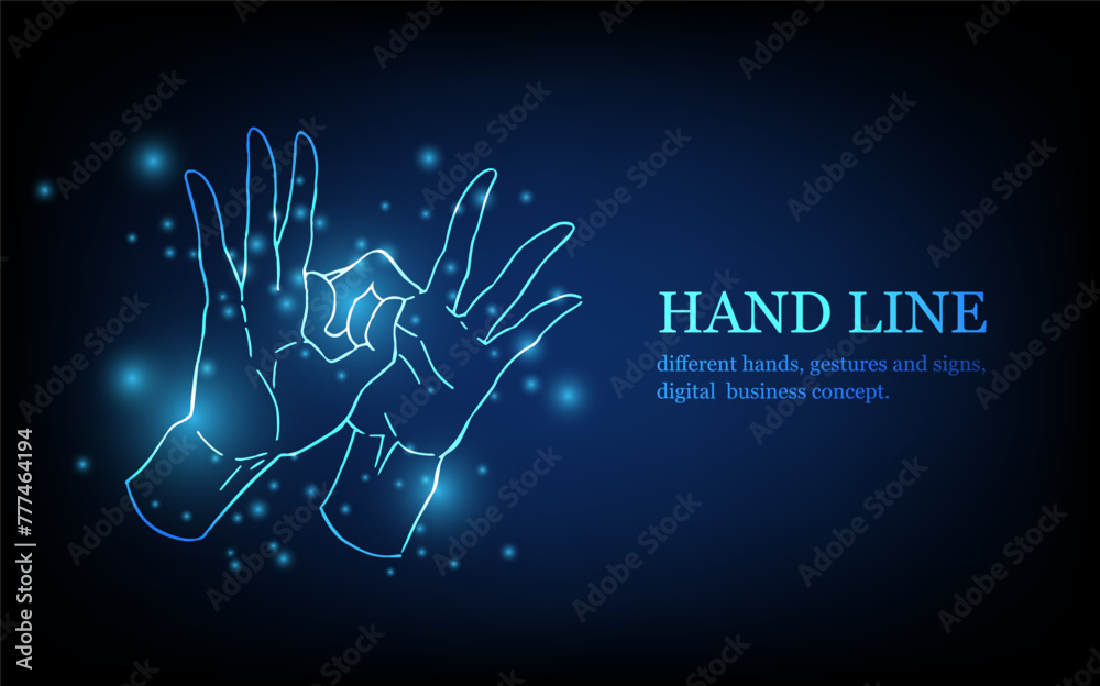 Human hand line, different hands, gestures and signs, digital business ...