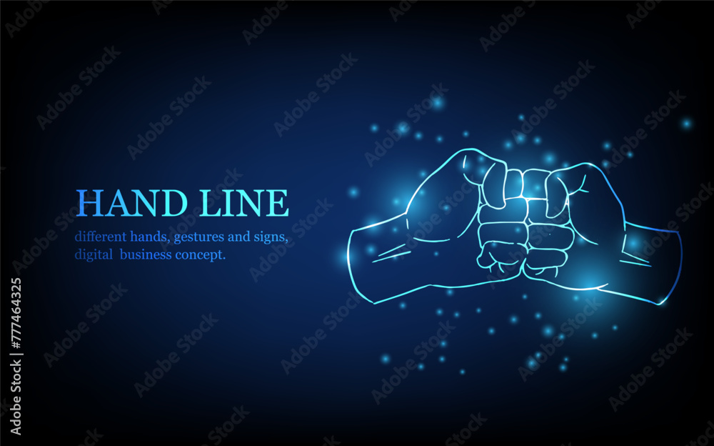 Human hand line, different hands, gestures and signs, digital business ...