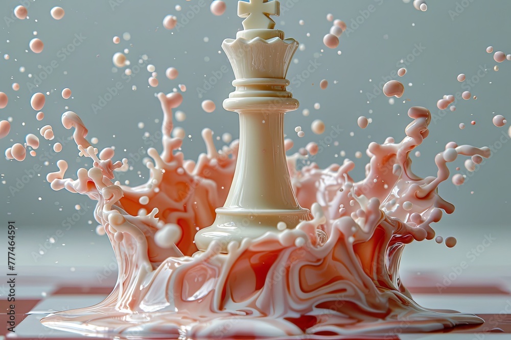 a chess game abstract, a queen with cartoon shape executing a powerful ...